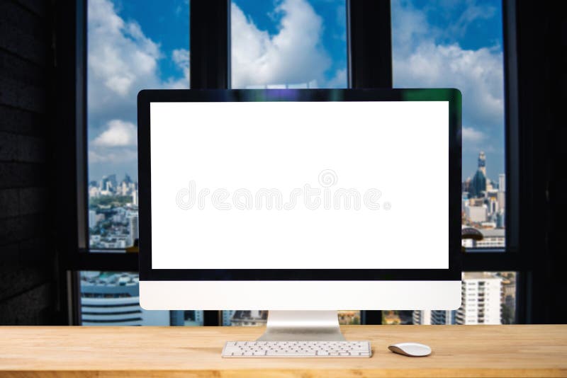 Workspace Computer Putting on Wood Working Desk and Surrounded by ...