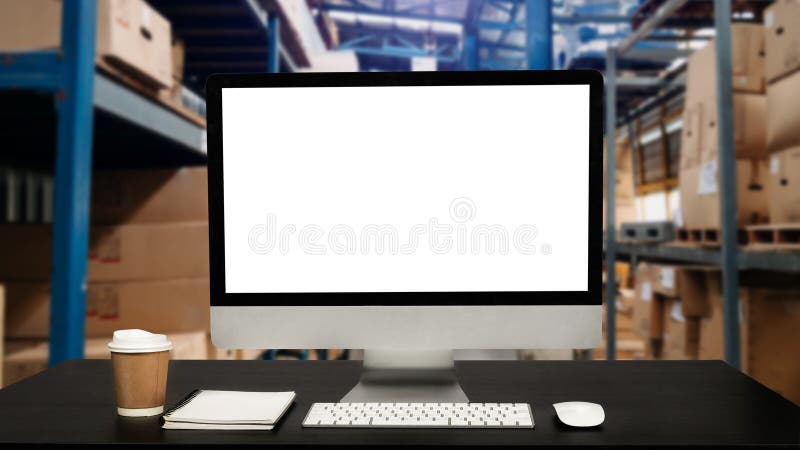 Workspace Computer Putting on Wood Working Desk and Surrounded by ...