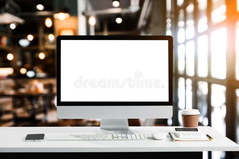 Workspace Computer Putting on Wood Working Desk and Surrounded by ...