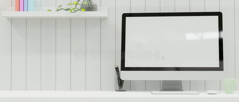 Workspace with Computer, Stationery, and Decorations on the Desk in ...