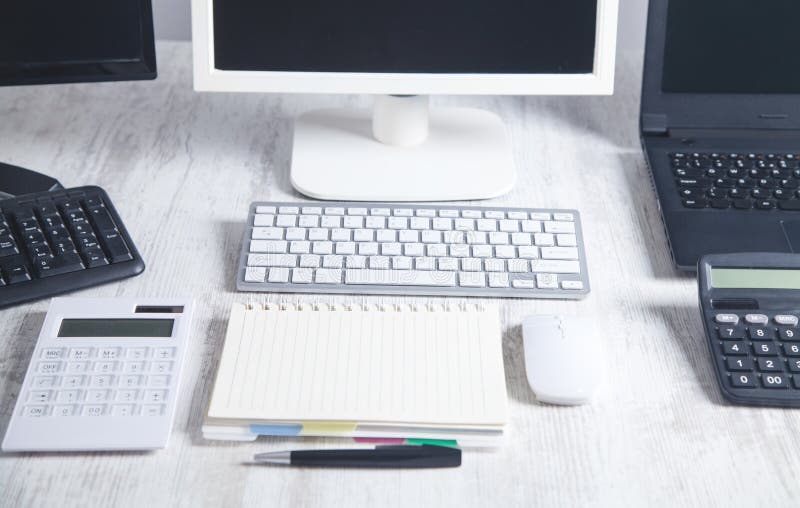Workspace with Computers. Desk Work Concept Stock Image - Image of ...