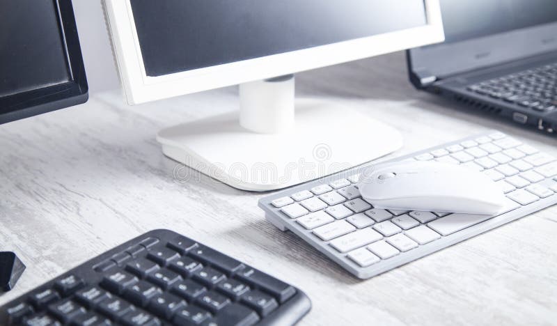 Workspace with Computers. Desk Work Concept Stock Image - Image of ...