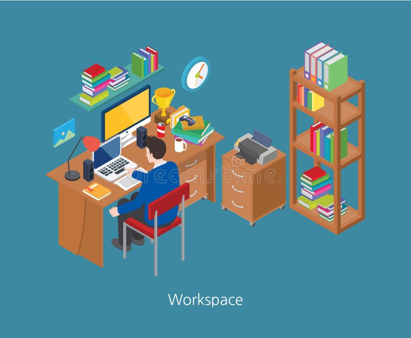 Workspace Concept Design 3d Isometric Illustration Stock Illustration ...