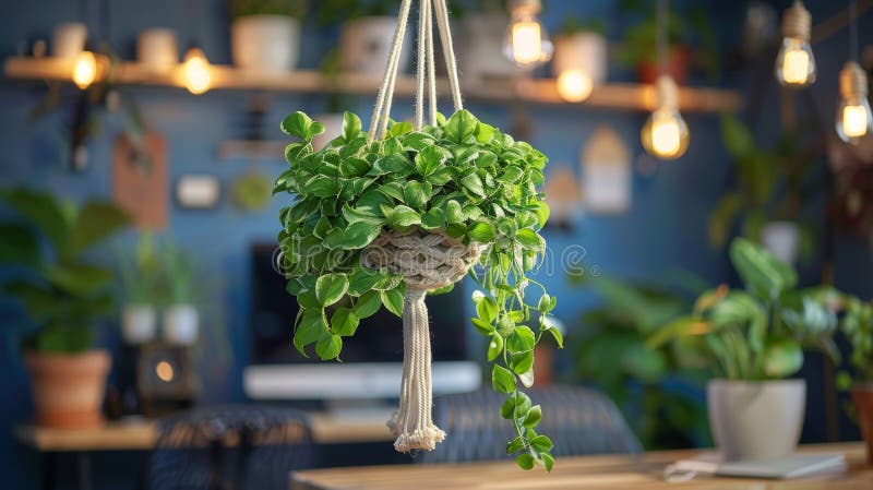 Workspace Dcor, in the Office, Stylish Macrame Plant Hangers Display ...