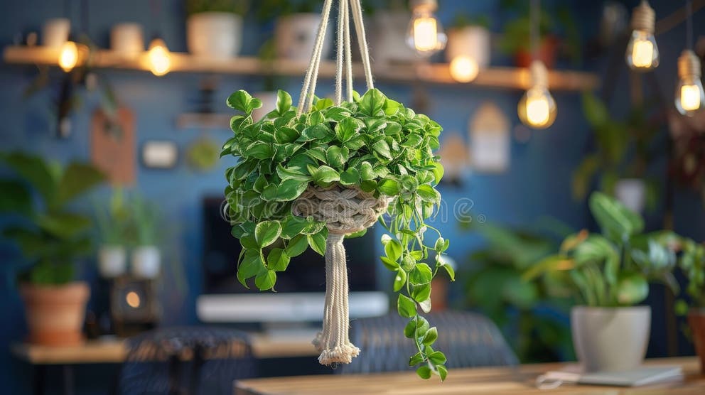 Workspace Dcor, in the Office, Stylish Macrame Plant Hangers Display ...