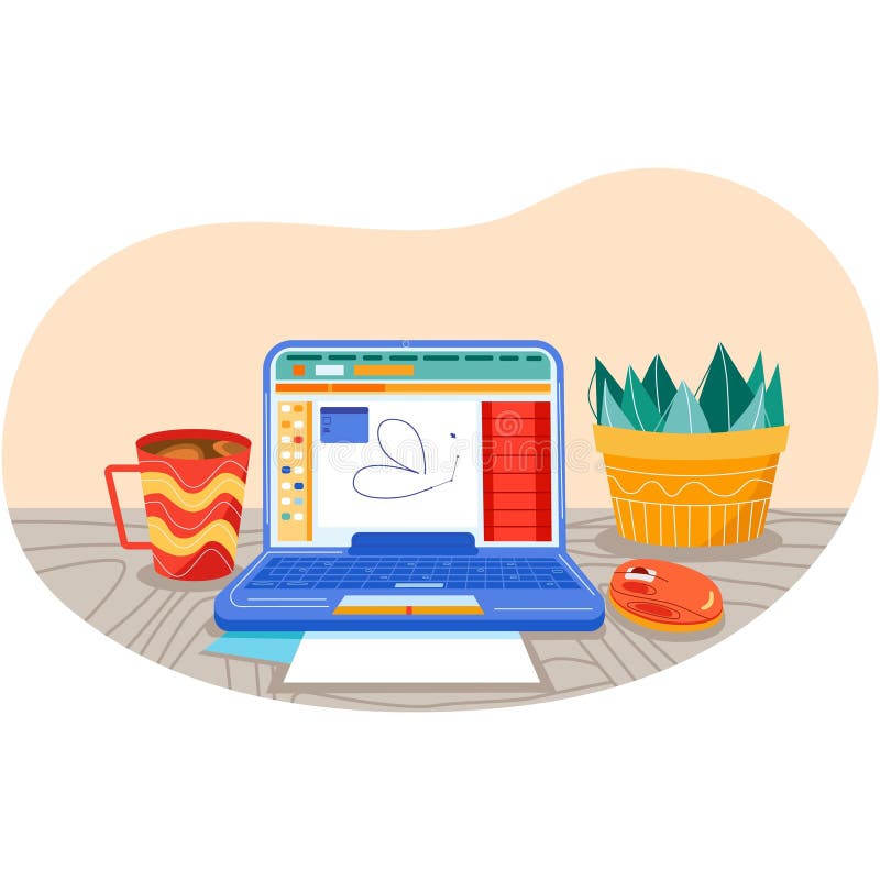 Workspace Design Laptop Computer on Desk Vector Stock Vector ...