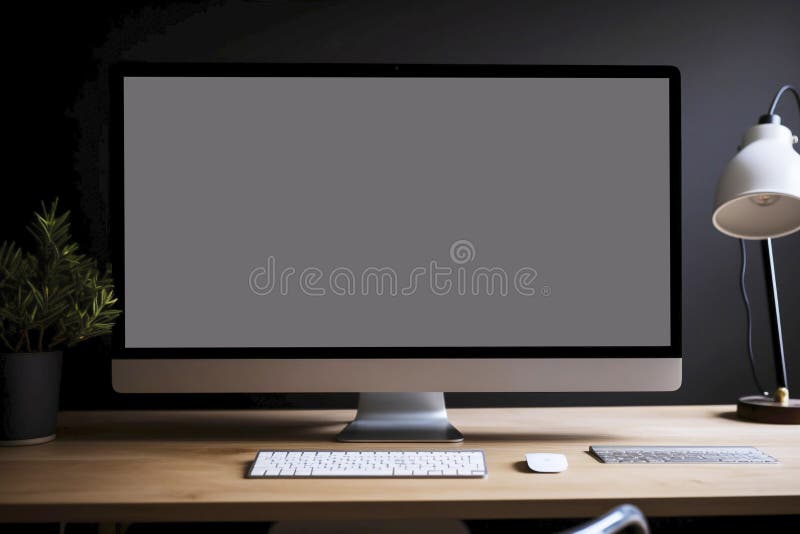 Workspace Desk and Laptop. Copy Space and Blank Screen. AI Generative ...