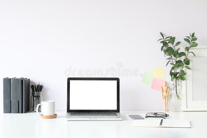 Workspace Desk and Laptop. Copy Space and Blank Screen Stock Photo ...