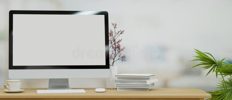 A Computer with Blurred Office Background Stock Illustration ...