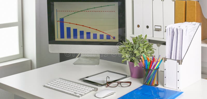 Workspace Desktop, Documents on the Office Table Stock Photo - Image of ...