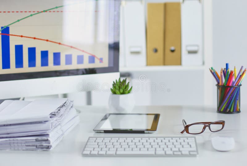 Workspace Desktop, Documents on the Office Table Stock Photo - Image of ...