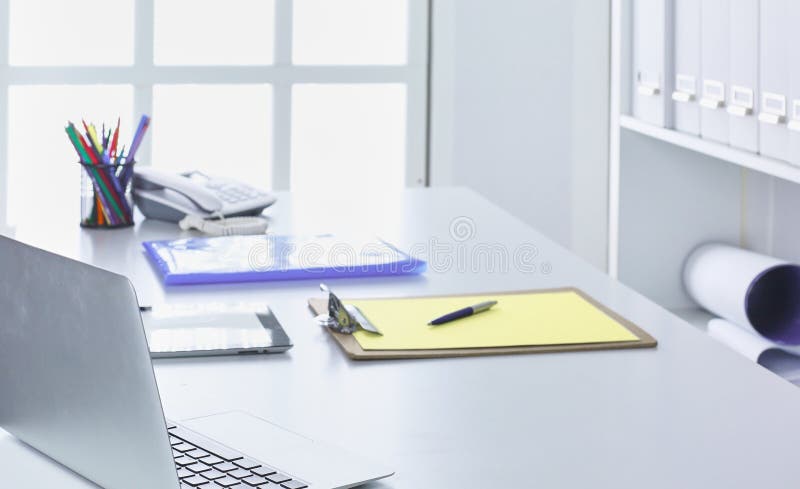 Workspace Desktop, Documents on the Office Table Stock Photo - Image of ...