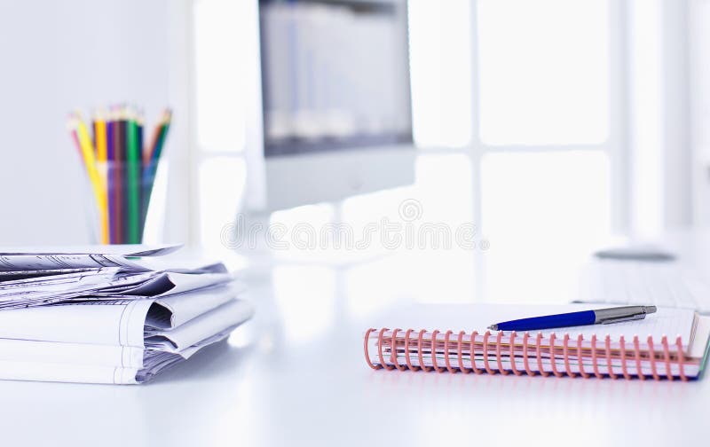 Workspace Desktop, Documents on the Office Table Stock Image - Image of ...
