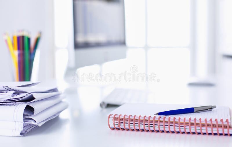 Workspace Desktop, Documents on the Office Table Stock Image - Image of ...