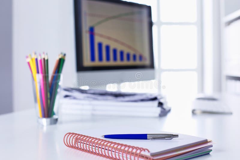 Workspace Desktop, Documents on the Office Table Stock Image - Image of ...