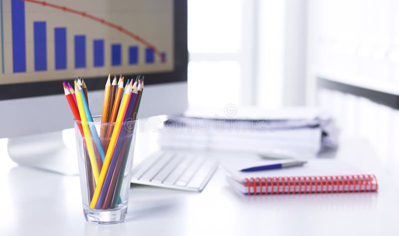 Workspace Desktop, Documents on the Office Table Stock Photo - Image of ...