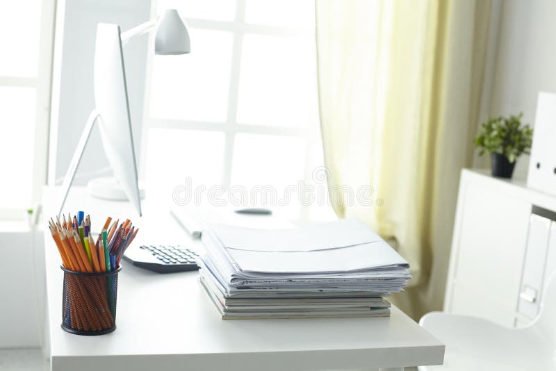 Workspace Desktop, Documents on the Office Table Stock Image - Image of ...