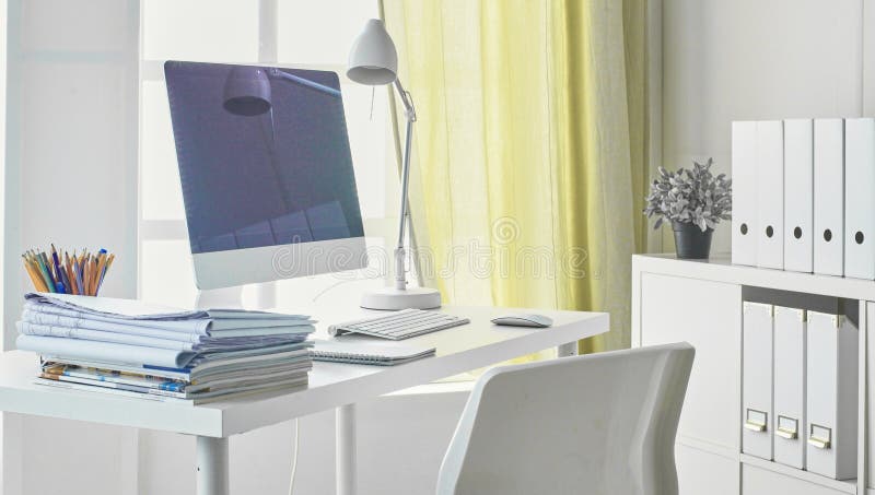 Workspace Desktop, Documents On The Office Table Stock Image - Image of ...