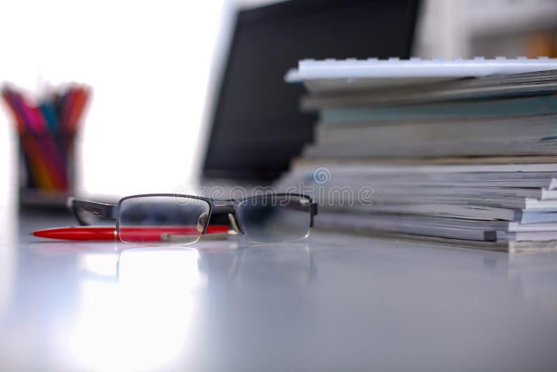 Workspace Desktop, Documents on the Office Table Stock Photo - Image of ...