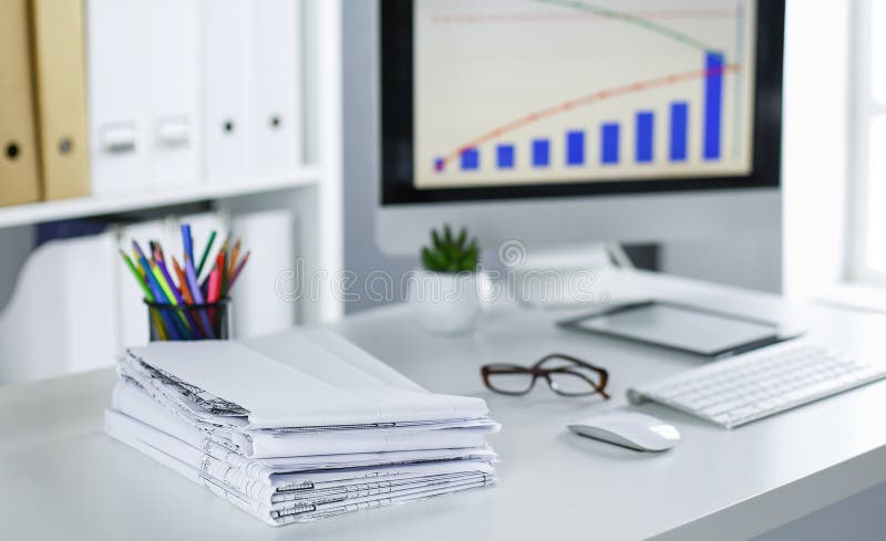 Workspace Desktop, Documents on the Office Table Stock Image - Image of ...