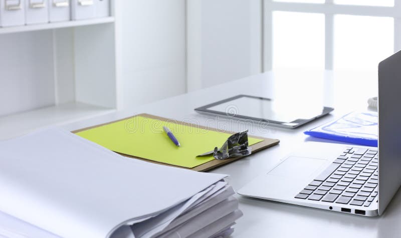 Workspace Desktop, Documents on the Office Table Stock Photo - Image of ...