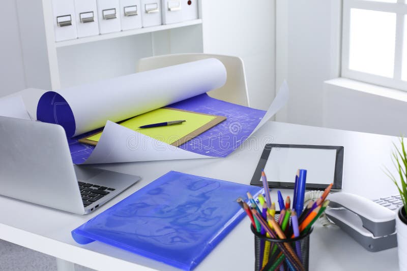 Workspace Desktop, Documents on the Office Table Stock Image - Image of ...