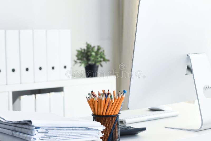 Workspace Desktop, Documents on the Office Table Stock Image - Image of ...