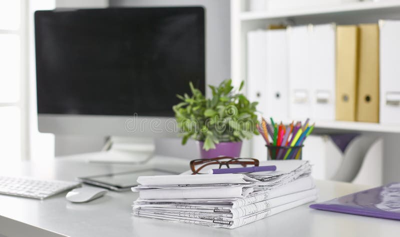 Workspace Desktop, Documents on the Office Table Stock Photo - Image of ...
