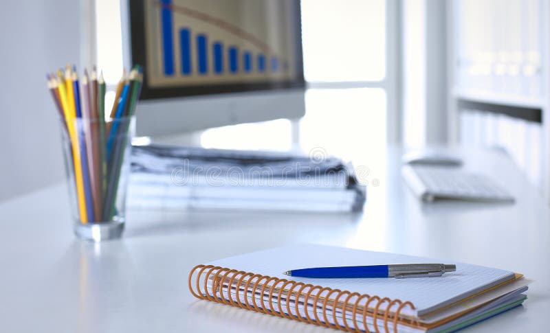 Workspace Desktop, Documents on the Office Table Stock Photo - Image of ...