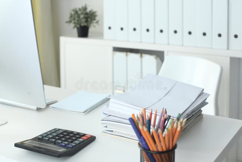 Workspace Desktop, Documents on the Office Table Stock Image - Image of ...