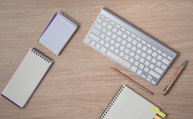 Workspace with Diary or Notebook and Clipboard, Keyboard, Pencil ...