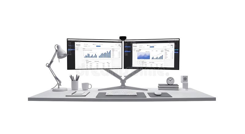 Workspace with Dual Monitors Displaying Data Analysis and Productivity ...
