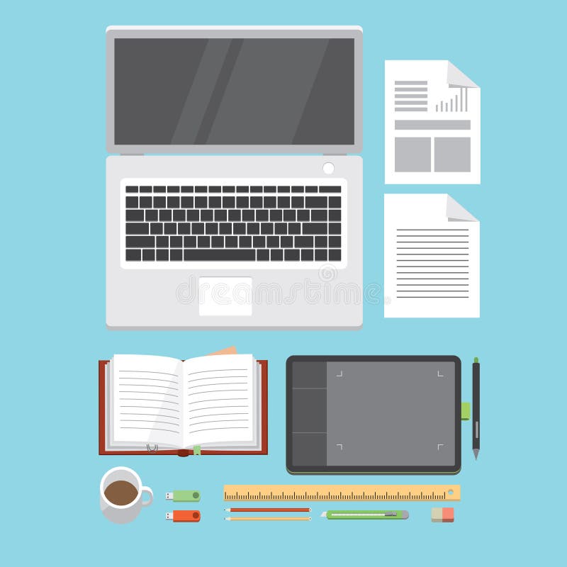 Workspace elements stock vector. Illustration of notebook - 65821446