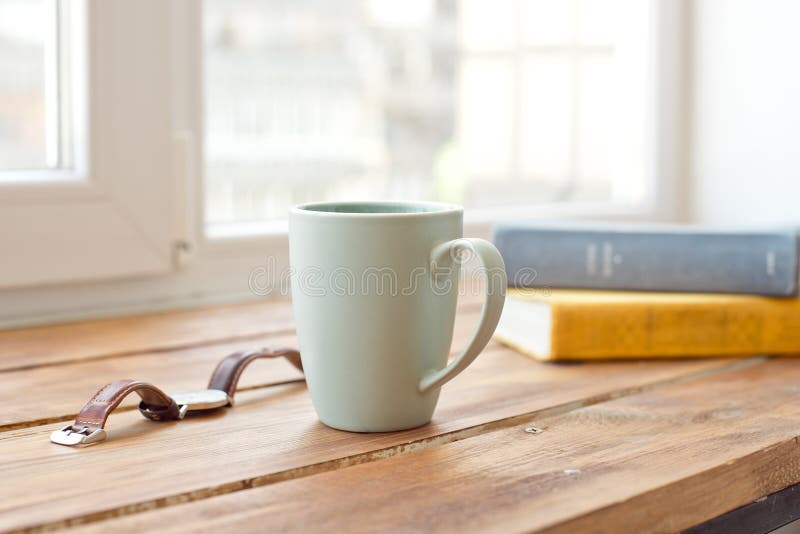 Workspace Empty Space and Coffee Mug, Pencil, Plant, Tablet, Headphone ...