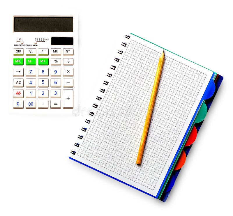The Calculate, Notebooke and Pencil on Wooden Table Stock Photo - Image ...