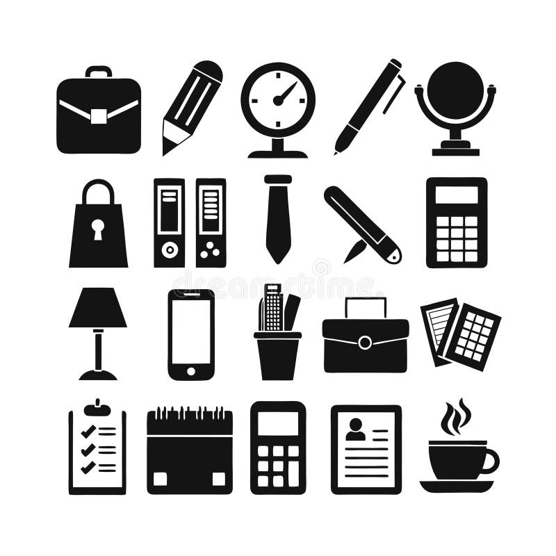 Workspace Essentials Flat Icon Set for Business and Productivity Stock ...