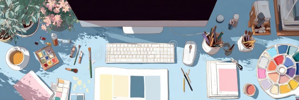 Creative Portfolio Design Process Laid Out on a Desk with Tools, Colors ...