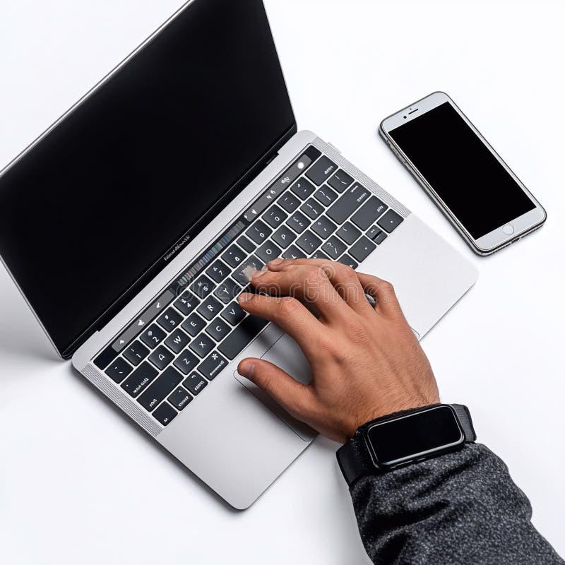 Workspace Featuring an Advanced Laptop with a Futuristic User Interface ...