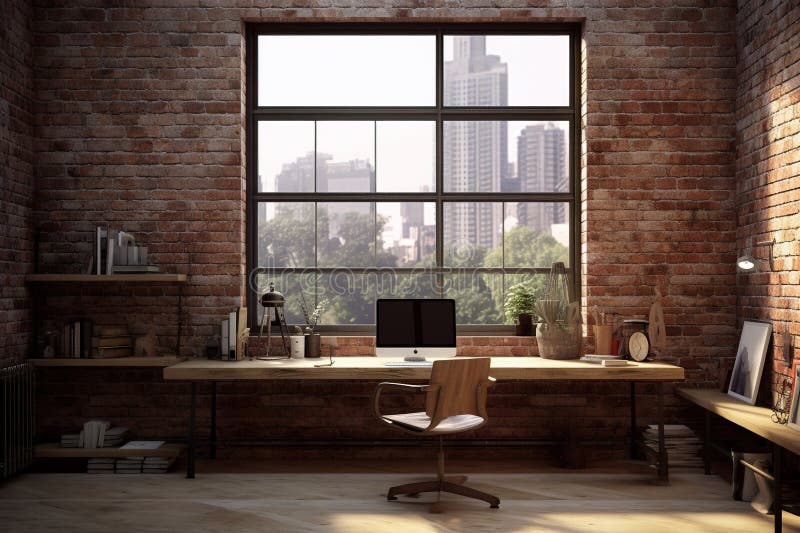 Workspace Featuring Brick Walls. Generative AI Stock Illustration ...