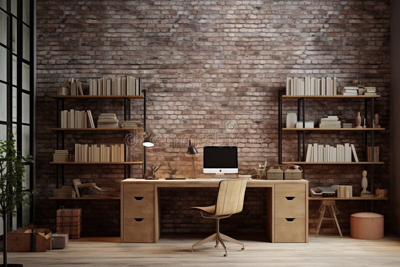 Workspace Featuring Brick Walls. Generative AI Stock Illustration ...