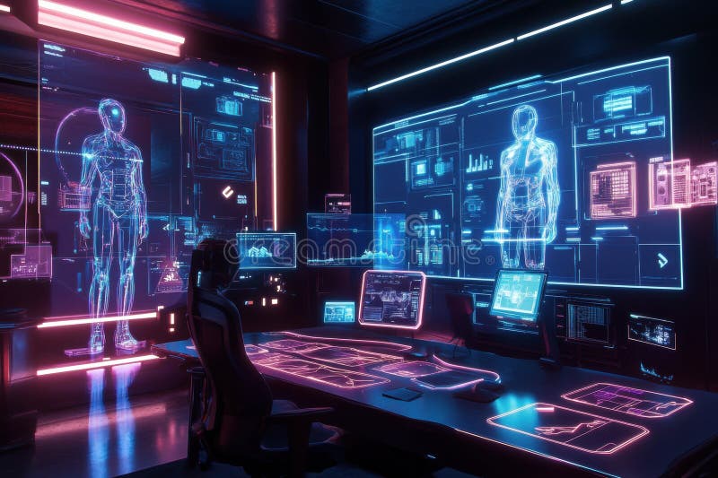 Workspace Featuring Digital Avatars in a High Tech Environment with ...