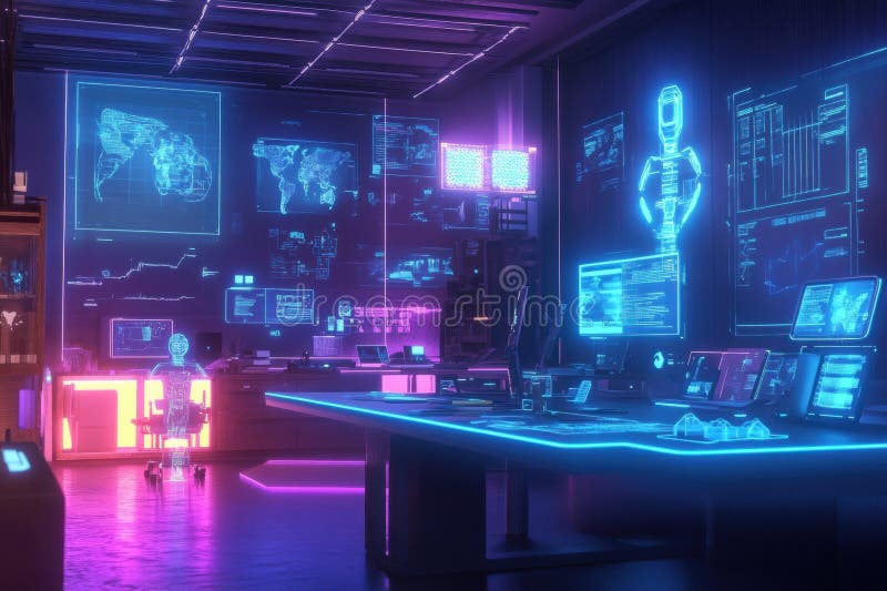 Workspace Featuring Digital Avatars within a Modern Futuristic Design ...