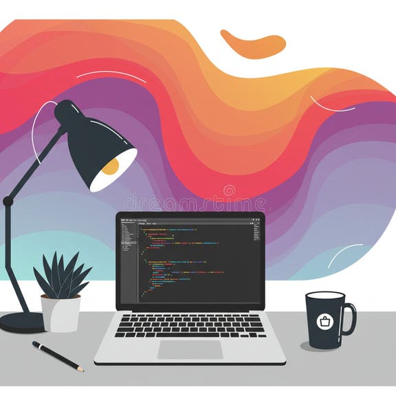 A Workspace Featuring a Laptop Displaying Colorful Code Lines, Suggesting Coding or Stock ...