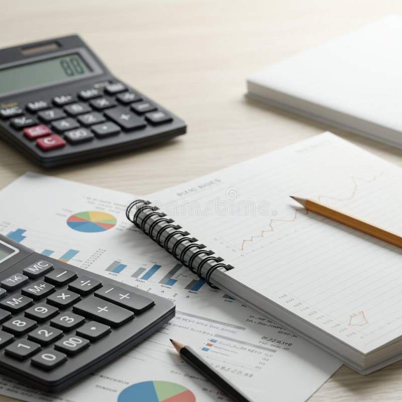 A Workspace Featuring Two Calculators, a Spiral Notebook, a Pencil, and ...