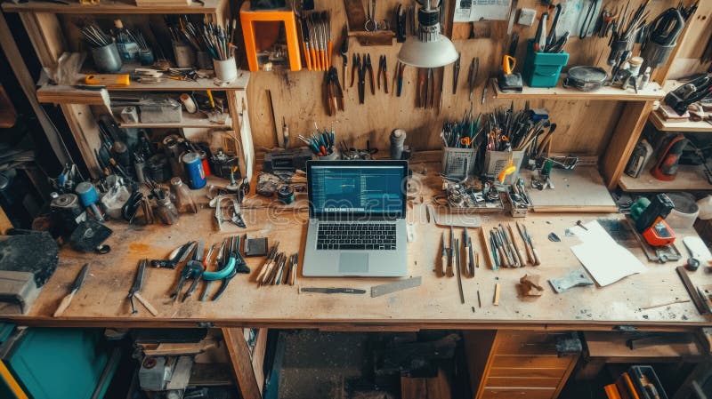 A Workspace Filled with an Array of Tools and Materials Features a ...