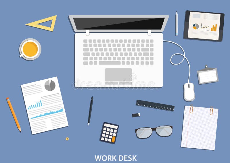Workspace, Flat Desktop Design with Business Icons Stock Vector ...