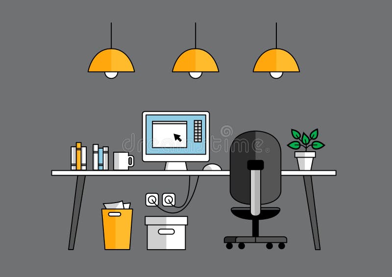 Workspace or Home Workspace of Creative Graphic Designer, Linear Flat ...