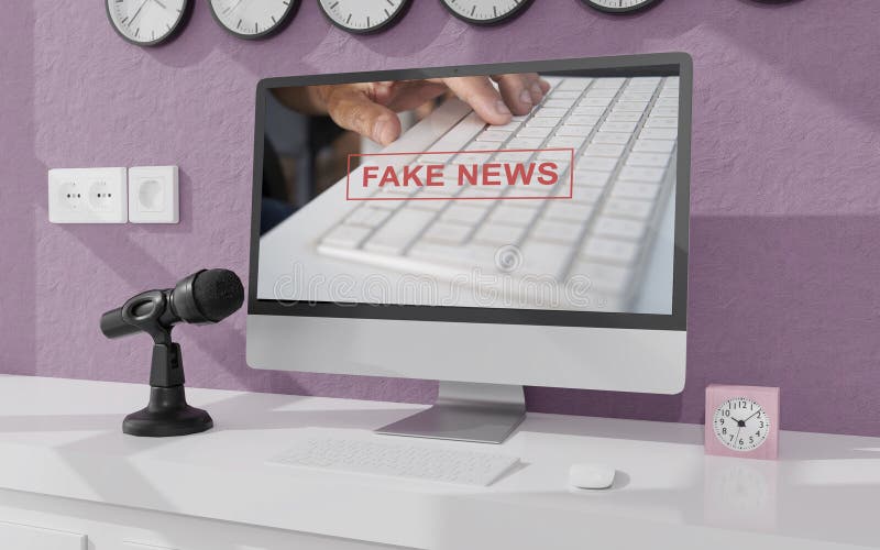 Workspace at Home with a Desktop Computer 3d Rendering Fake News Mockup ...