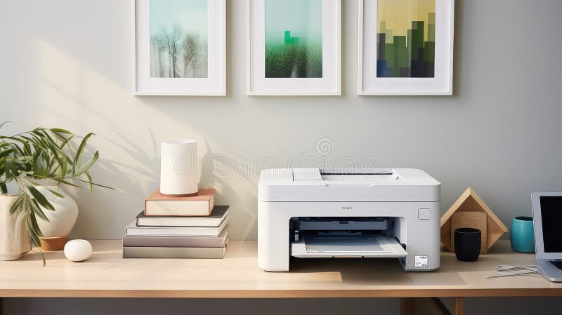 Workspace Home Office Printer Stock Illustration - Illustration of ...