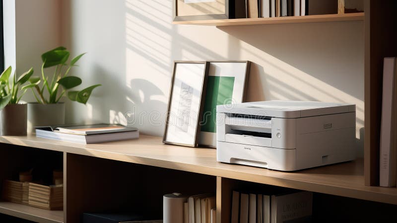 Workspace Home Office with Printer Stock Illustration - Illustration of ...